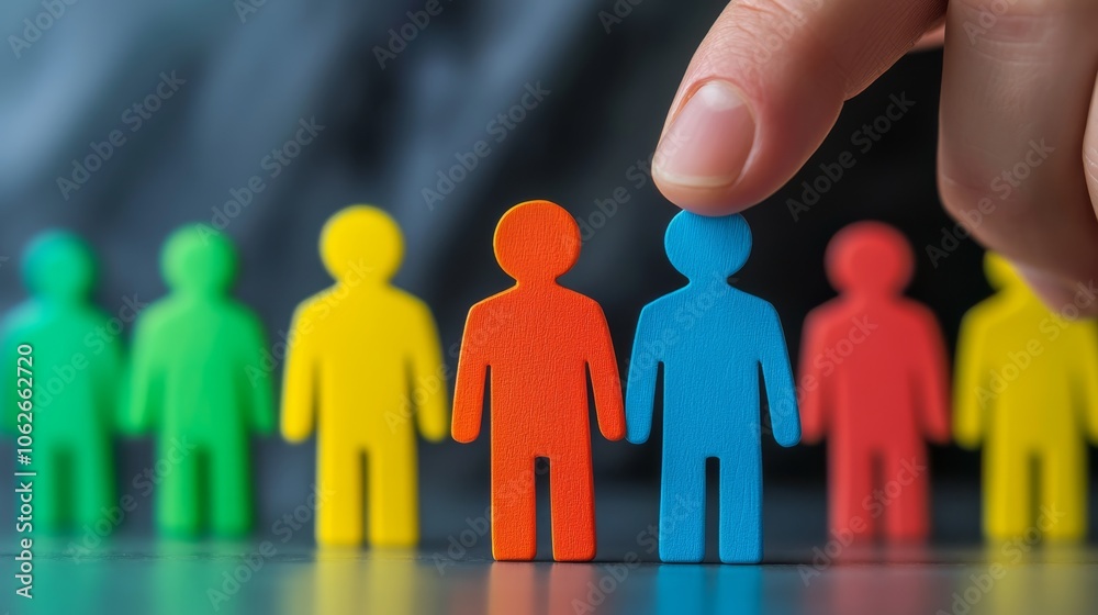 Colorful figurines represent diversity, with a hand selecting a blue ...