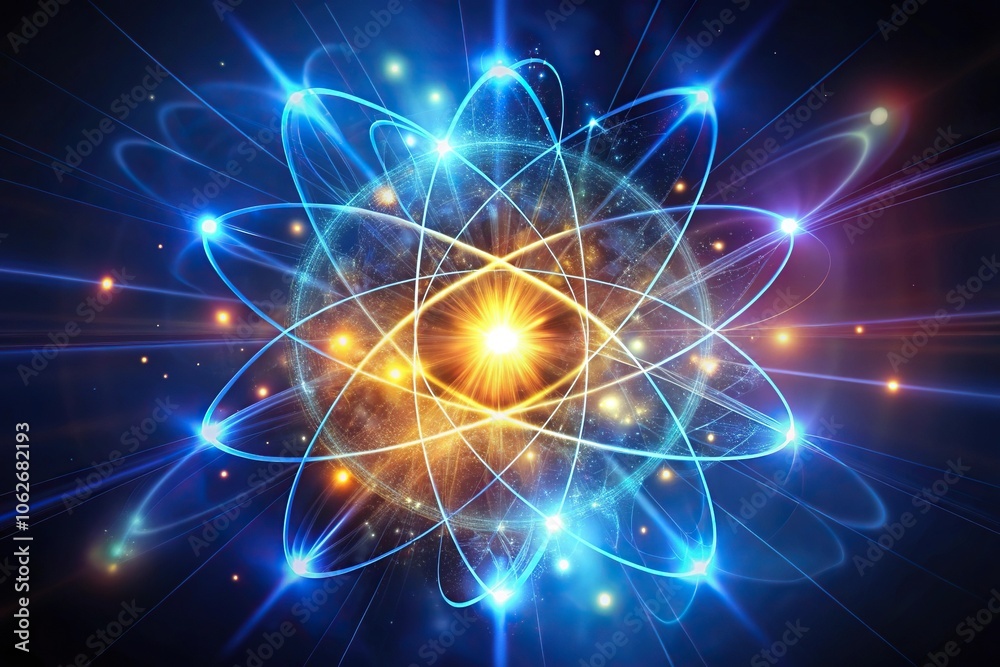 Artistic visualization of glowing electron paths showcasing atomic ...