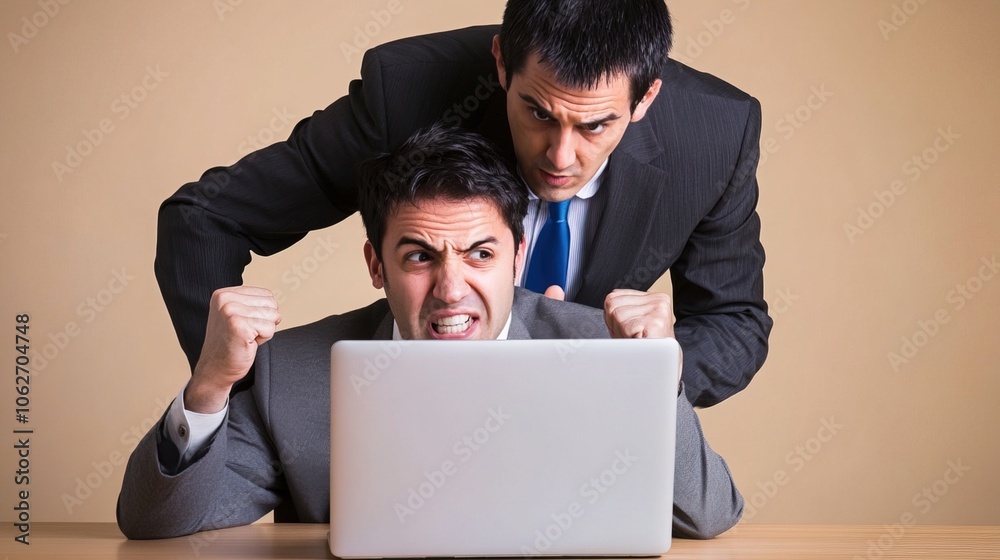 Boss standing over stressed employee, emphasizing the pressure and ...