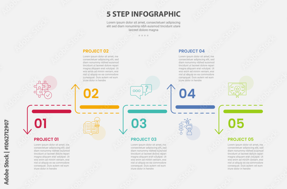 5 points template infographic outline style with 5 point step template ...