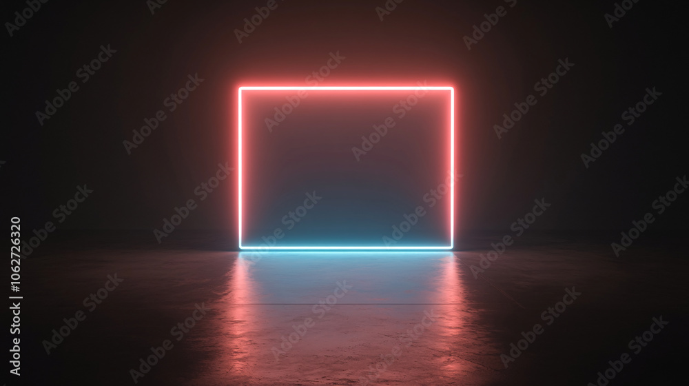 A rectangular neon outline against a pitch-black background, with the ...