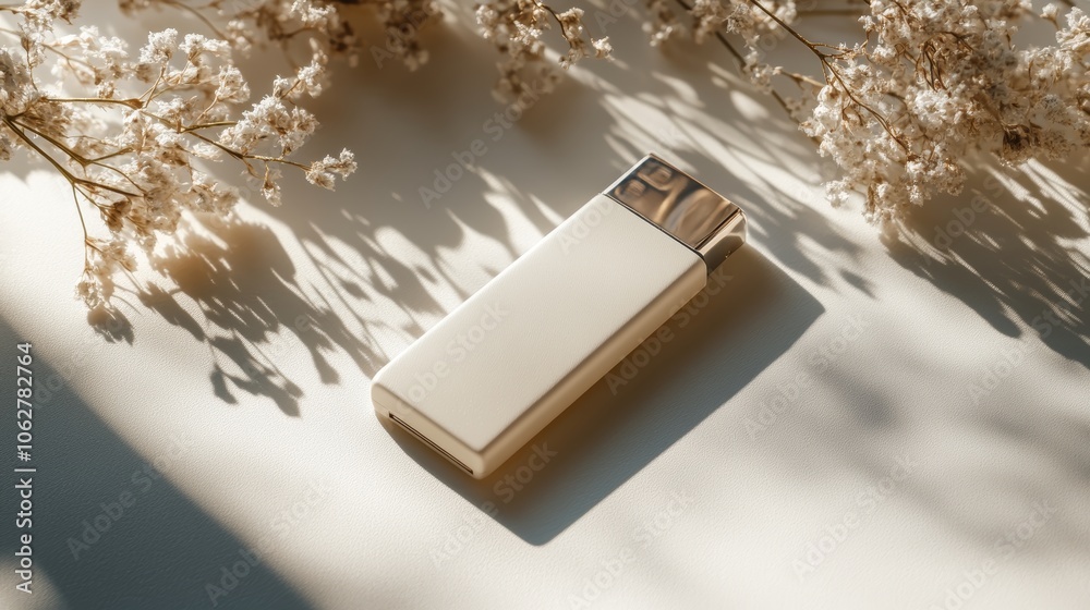 Flash drive on clean background soft shadows minimalist design neutral ...