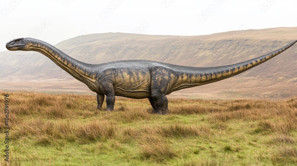Sauropod Dinosaur in Grassy Landscape Prehistoric Animal Jurassic Era ...