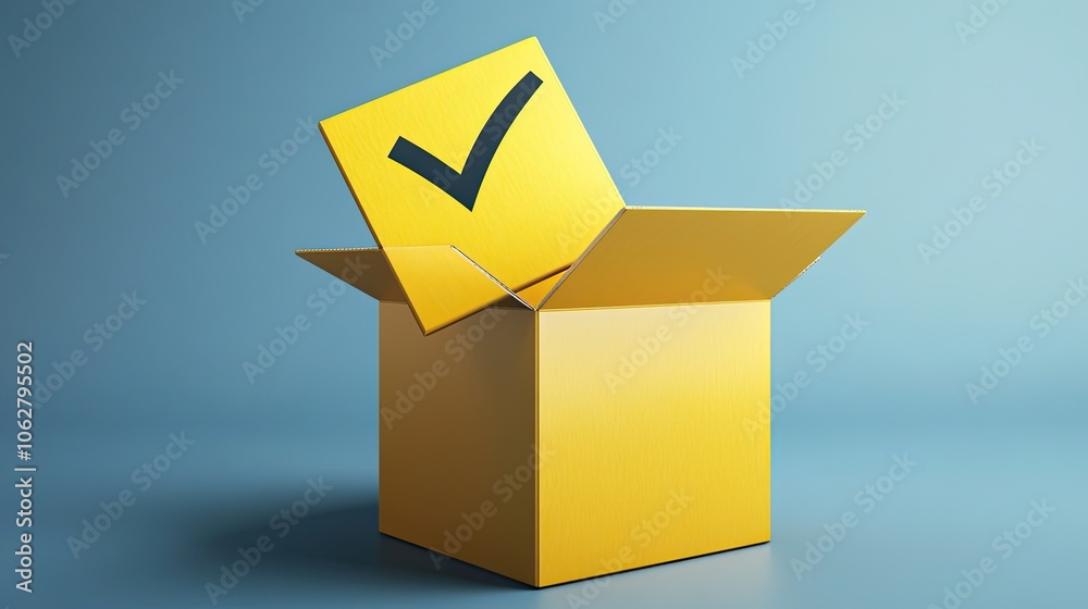 Yellow check mark in a box for completing tasks, completion, success ...