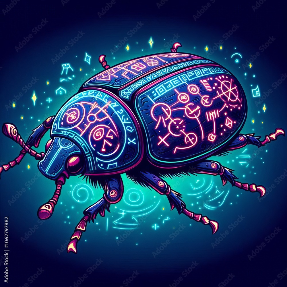Rune Etched Beetle A beetle with glowing runes etched onto its c Stock ...