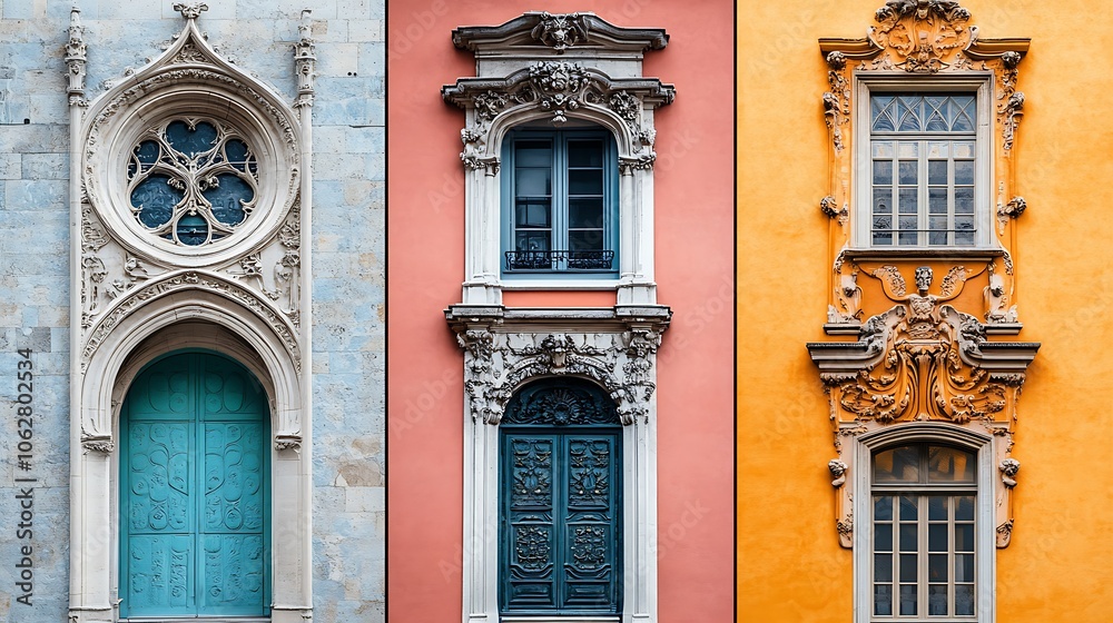Three styles of architectural beauty in one triptych; left with ...