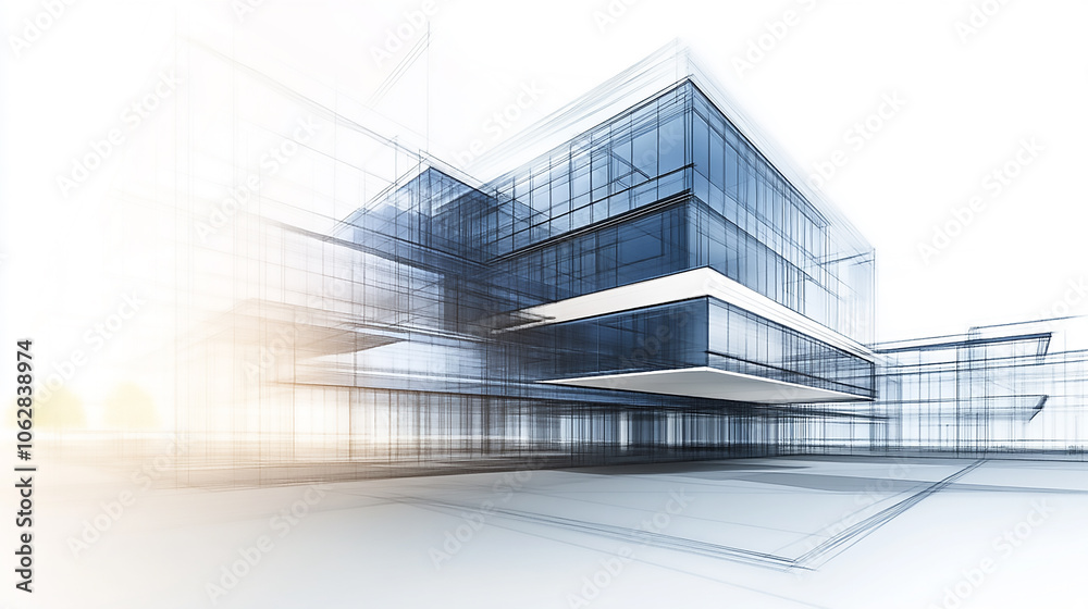 Technical drawing of a high-rise commercial building, emphasizing ...