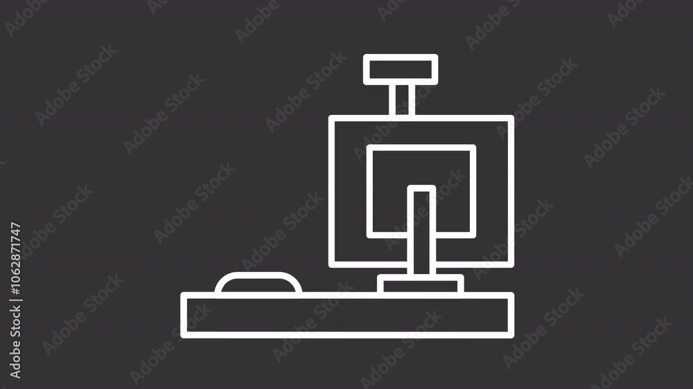 Cash register white line animation. Pos system animated icon. Money ...