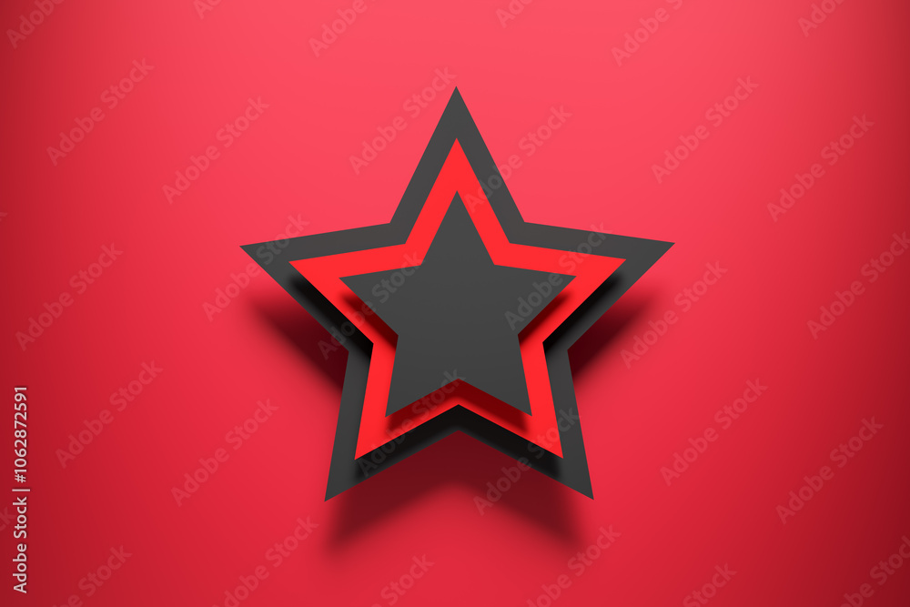 Black and red layered stars creating a 3d effect on red background ...