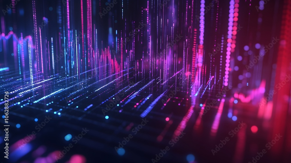 Vibrant digital waveforms dance in a mesmerizing neon spectacle, creating an electrifying visual ...