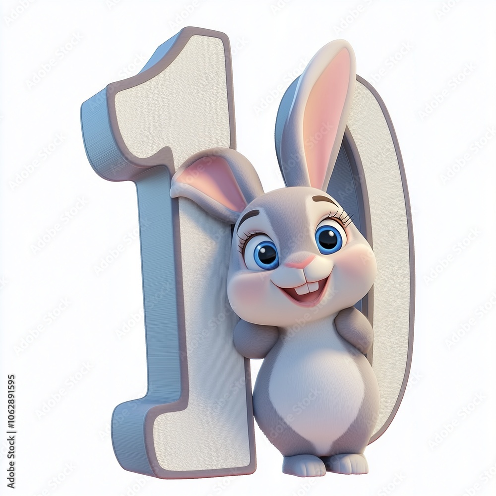 Rabbit character and letter 10 number for kids learning math white ...