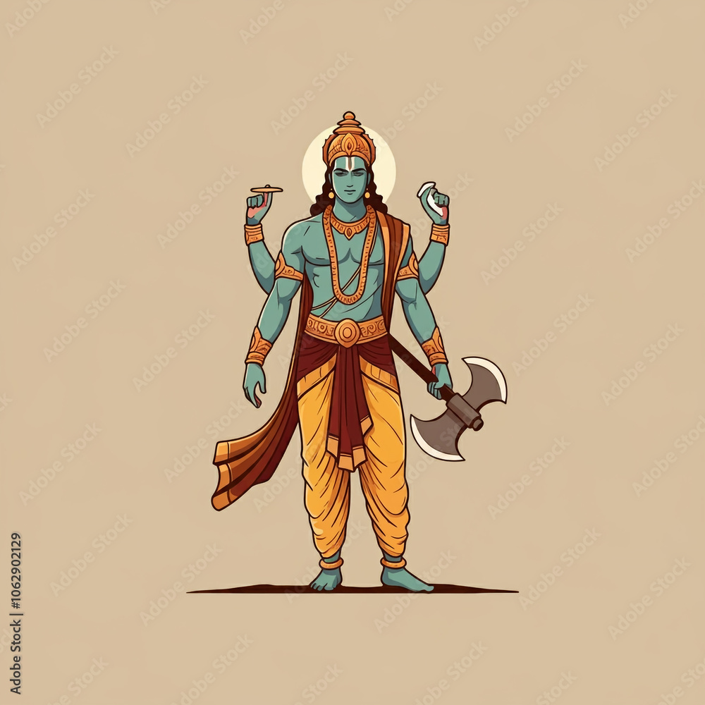 A strong representation of Lord Parashurama wielding his axe ...