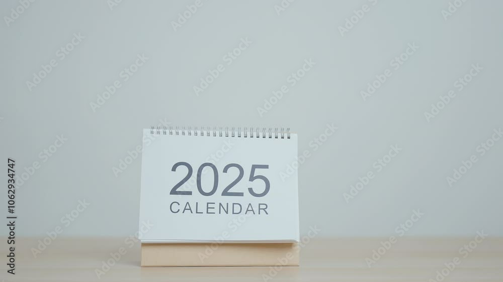 Business woman hand change 2025 Year Calendar on table in office ...
