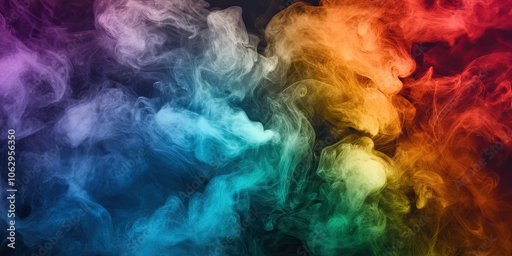 Vividly colored smoke on a dark backdrop forms unique and unusual ...
