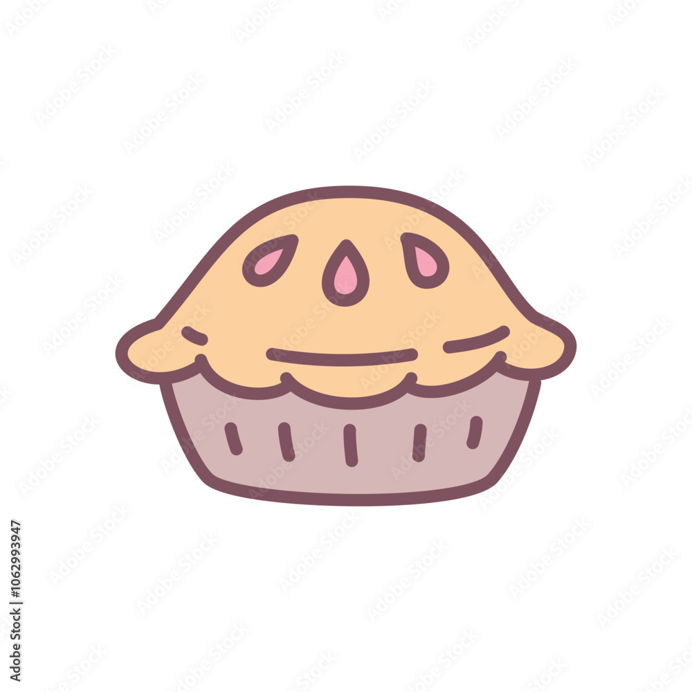 Cute pie icon. Hand drawn illustration of a pumpkin pie isolated on a ...