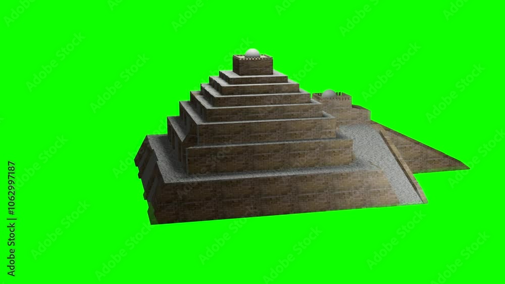 3D animation art of an ancient Mesopotamian Ziggurat on a chroma key ...