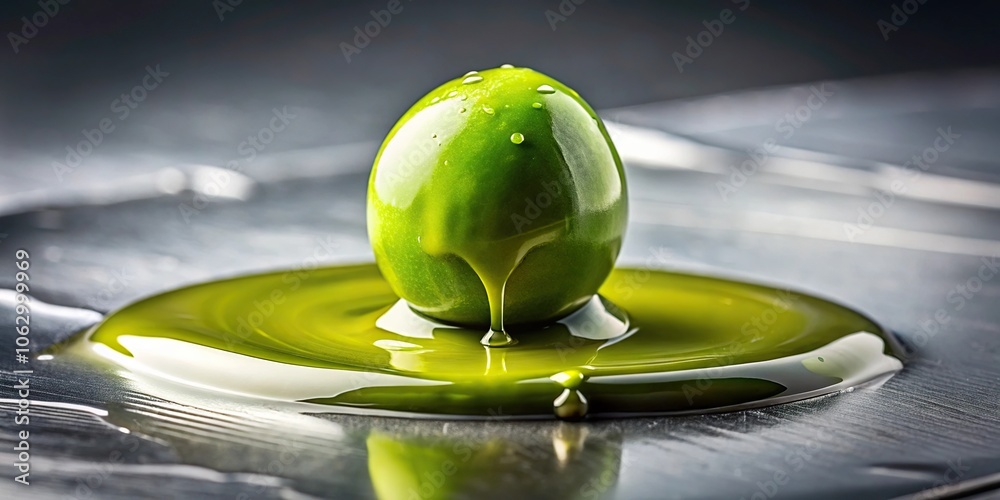 A single green olive is stuck in the middle of a glob of dripping slime ...