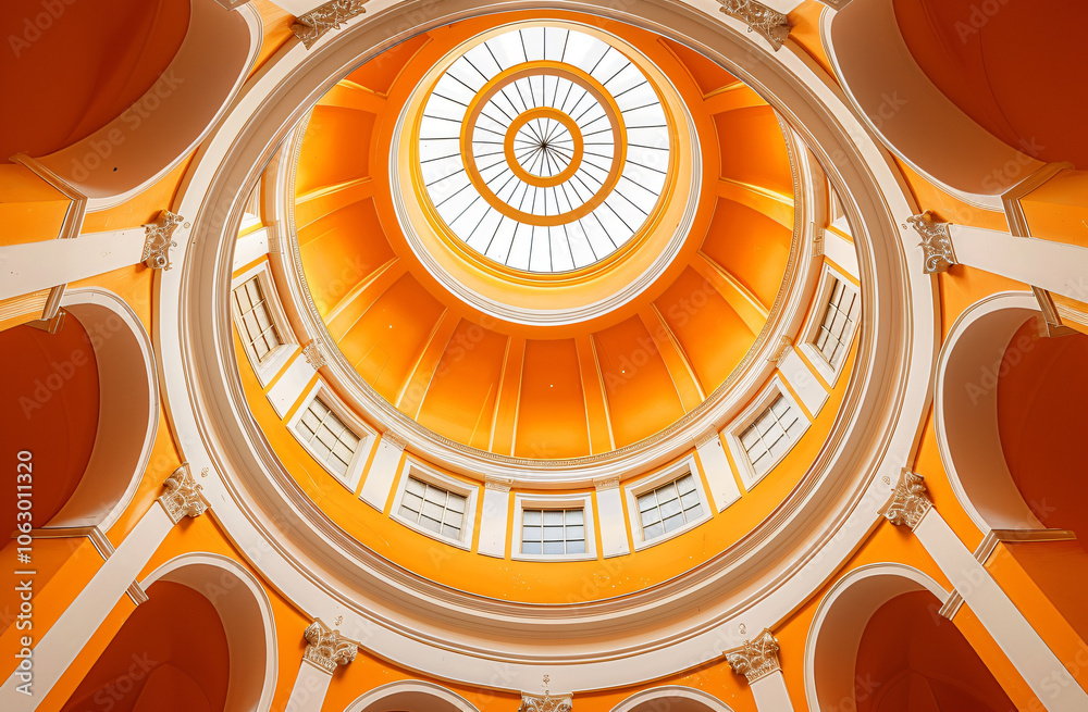 interior photo of the dome ceiling in orange color with circular ...