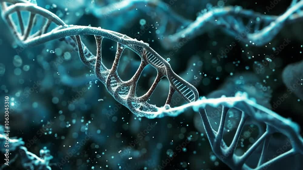 This depiction showcases the detailed structure of a DNA double helix ...
