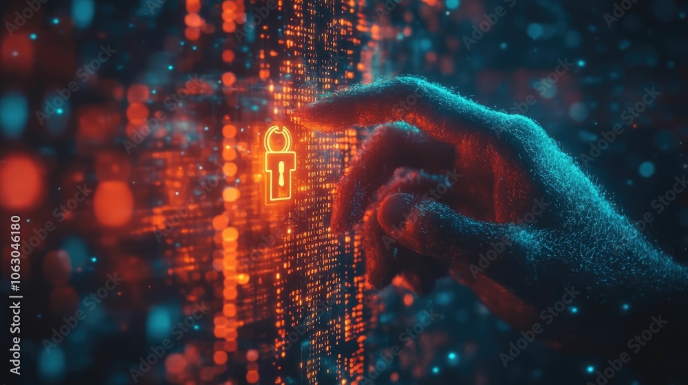 An abstract representation of data ownership with a glowing hand ...