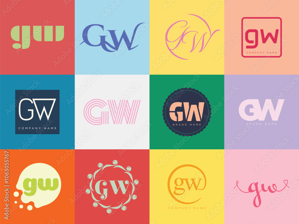 GW logo company template. Letter g and w logotype. Set different ...