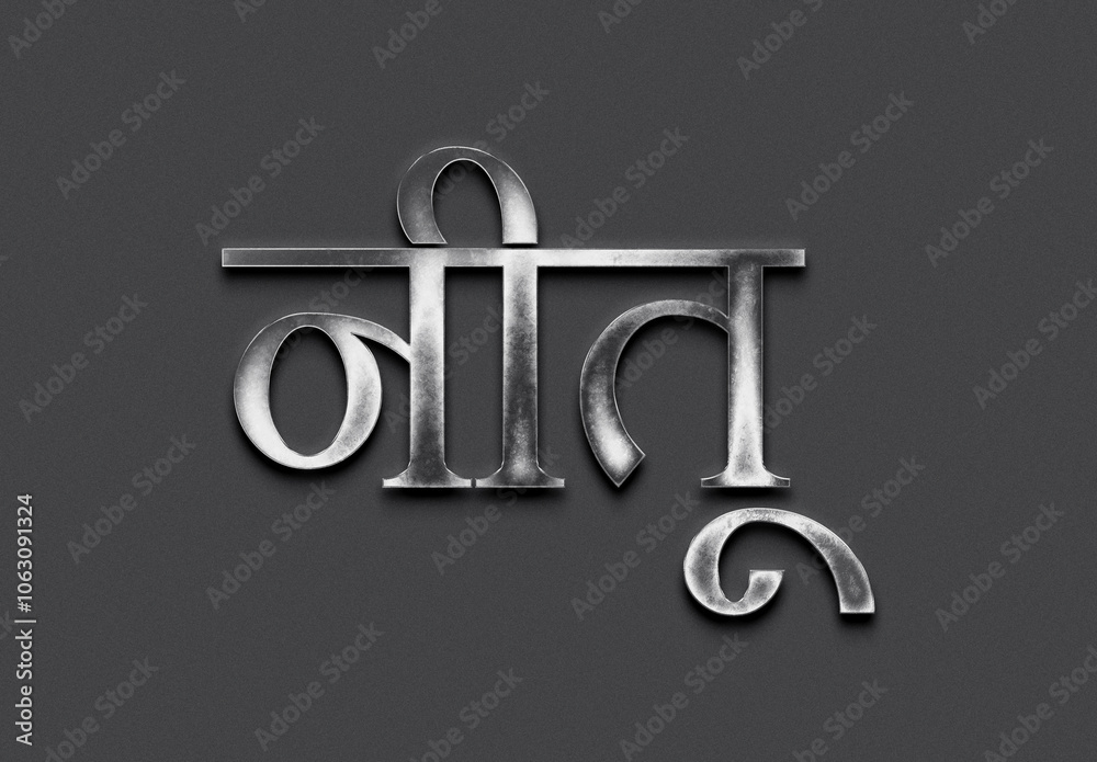 Chrome metal 3D Hindi name design of Neetu on grey background in Hindi ...