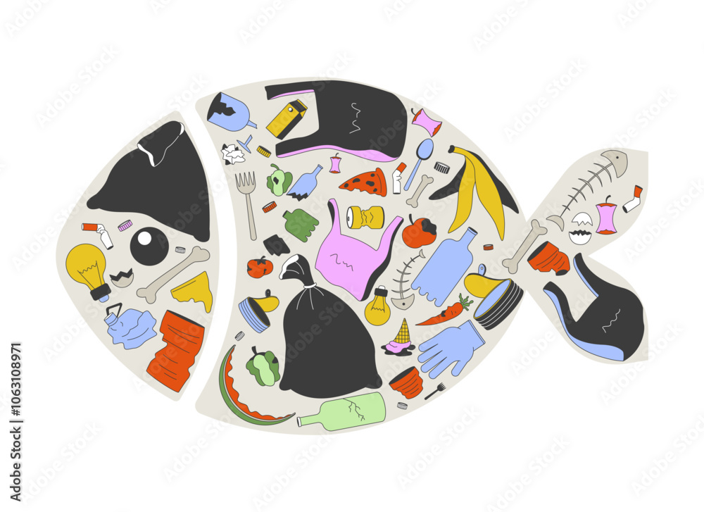 Marine life ocean pollution 2D illustration concept. Sea plastic ...