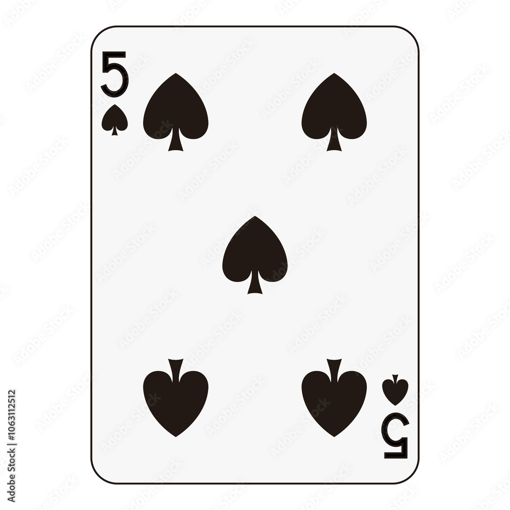 Five of spades playing card, standard black spade symbols in a ...