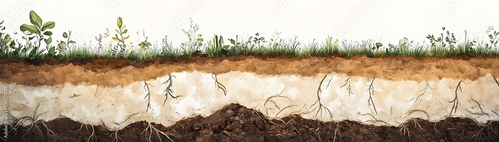 Cross-section of Soil with Plant Roots and Surface Vegetation Stock ...