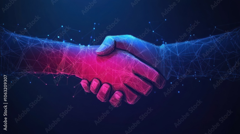 Abstract digital partnership concept. Handshake consists of polygons ...
