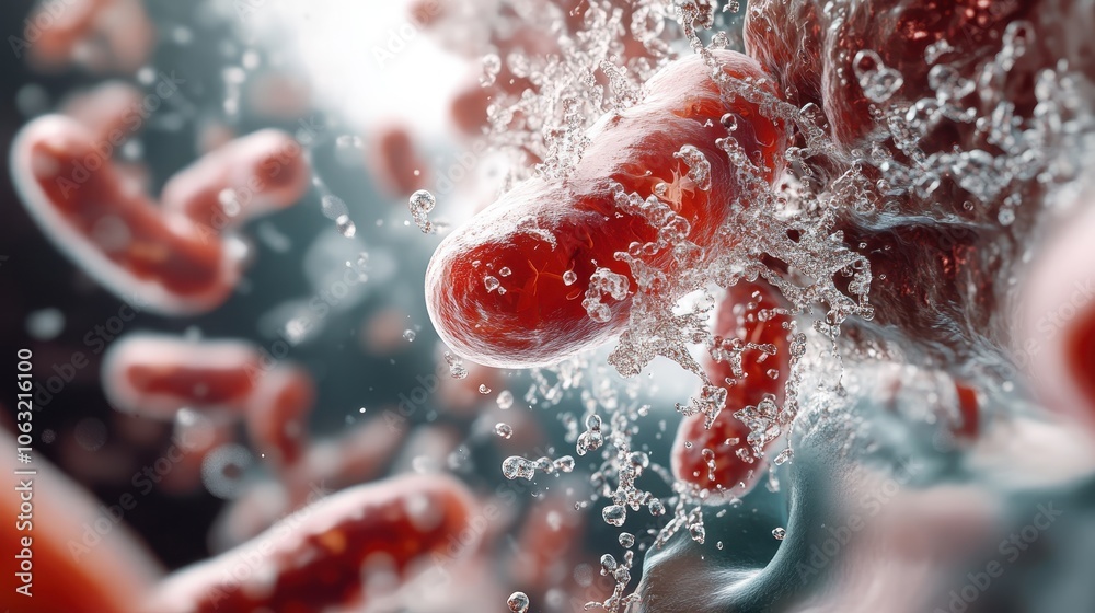 Dynamic and vibrant close-up of bacteria in a swirling aqueous ...