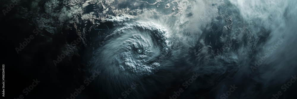 Realistic top-down view of a hurricane over Earth, with a visible eye ...