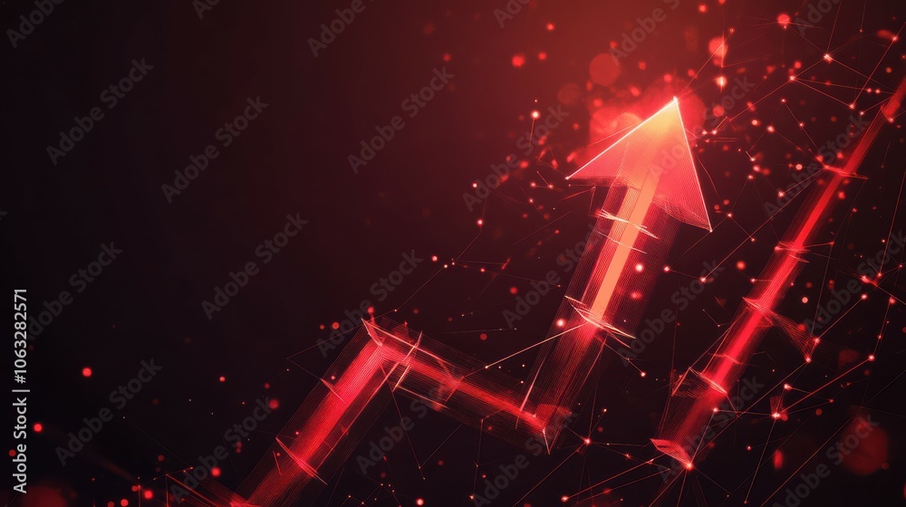 Growth Arrow Up in technology red on a dark background. Light arrow as ...