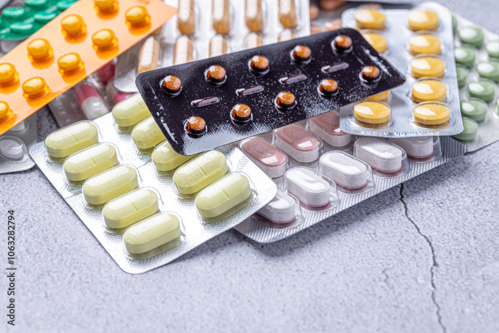 Variety of medicines and drugs.Medicine and healthcare concept.Variety ...