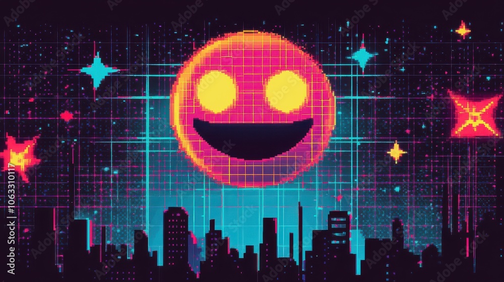 Y2k pixel art stickers in 8bit retro style. Pixelated acid smile face ...