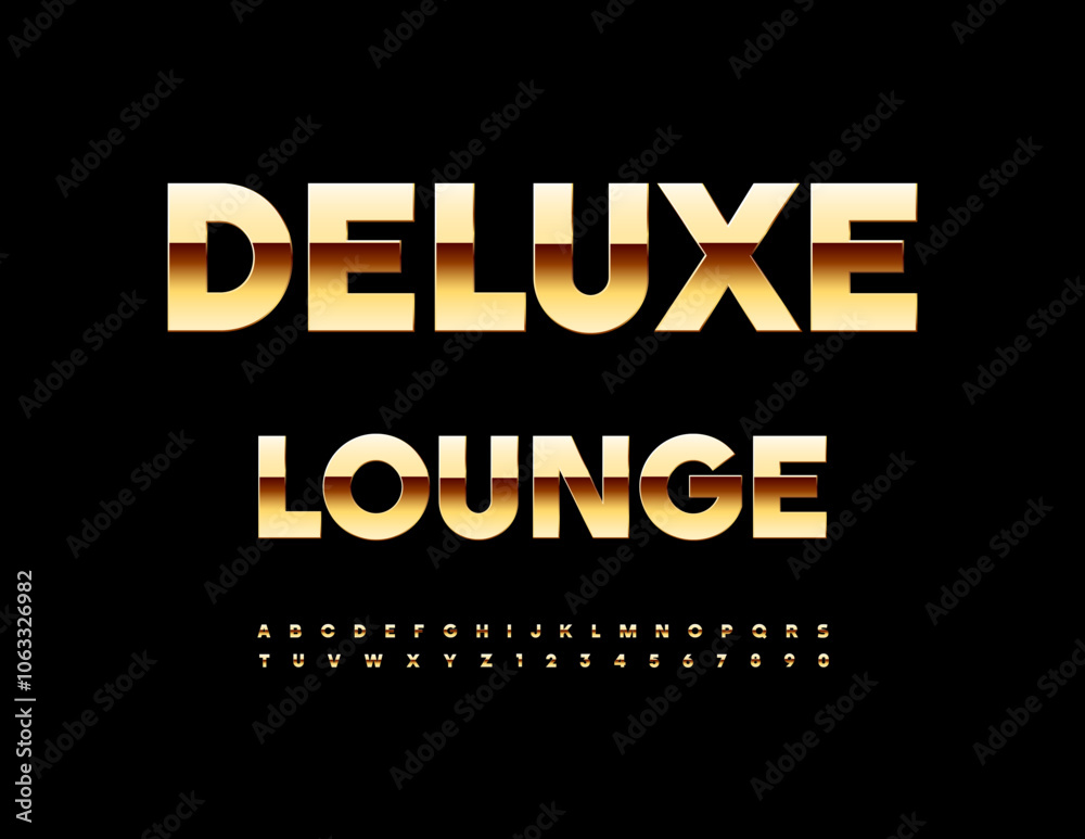 Vector premium sign Deluxe Lounge. Elite Gold Font. Shiny Alphabet ...