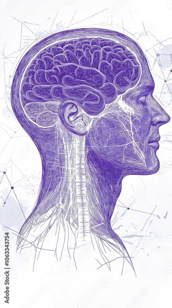 Vector illustration of a human head profile highlighting throat pain ...