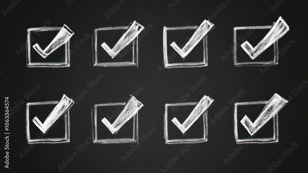 Doodle chalk check mark set. Black charcoal pencil check boxes, sketch ...