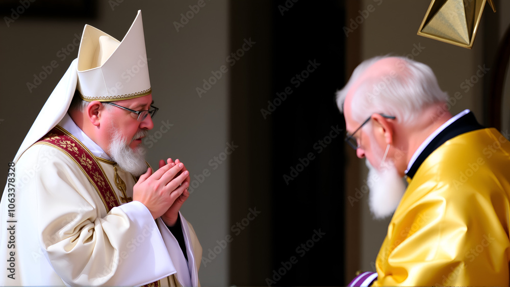 Photo & Art Print The priest conducts the process of anointing with oil ...
