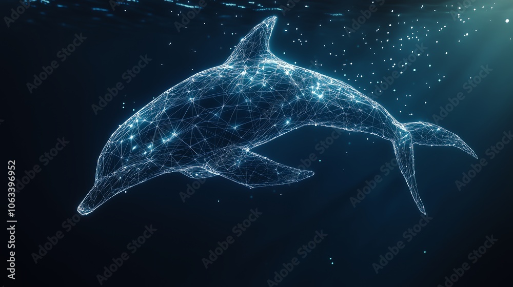 Abstract Bottlenose Dolphin Graphic on Dark Blue Background, Featuring ...