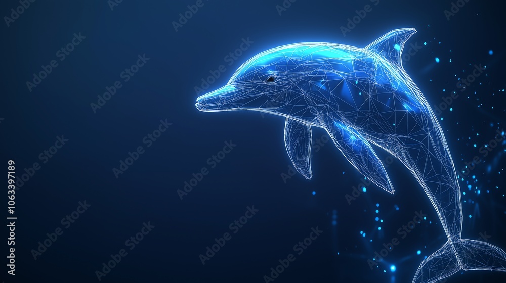 Abstract Pacific White-Sided Dolphin on Dark Blue Background, Featuring ...