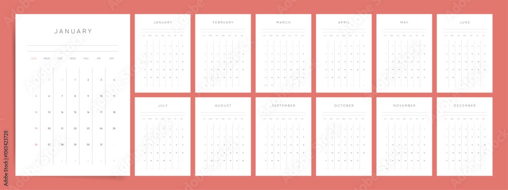 2025 Calendar template design. Week starts on Sunday office calendar ...