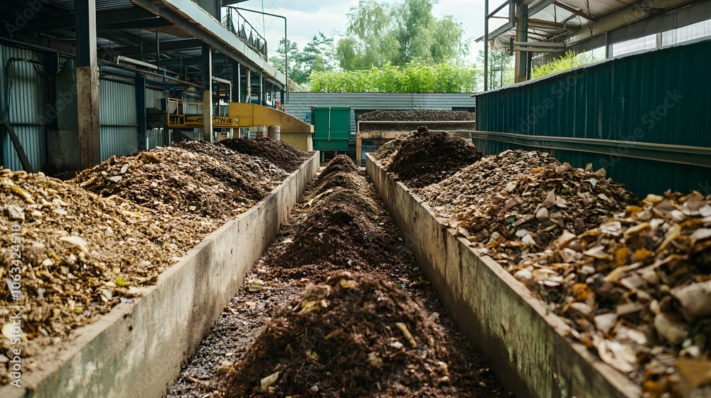 Factory equipped with a bio-waste composting unit, converting organic ...