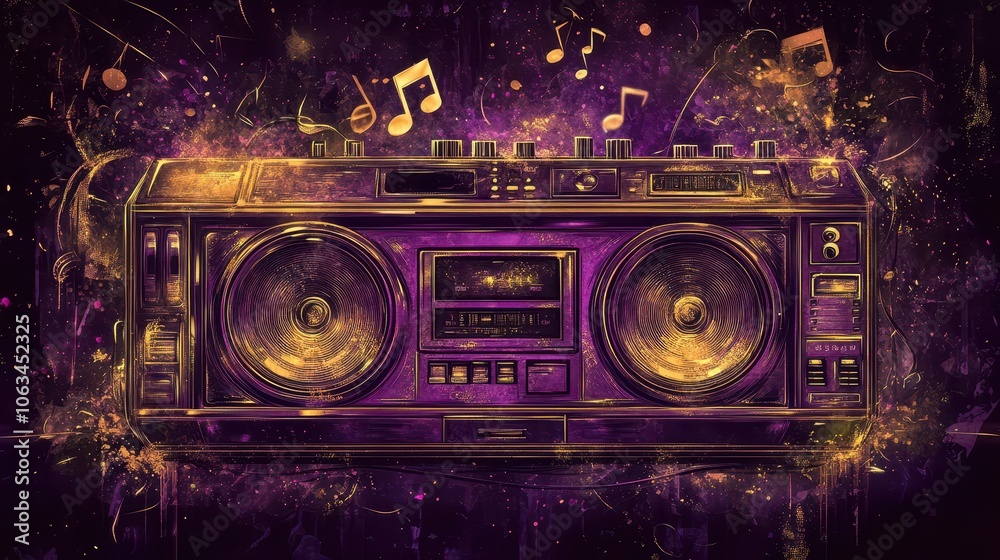 Vibrant Vector Illustration of Classic Boombox: Electric Purple and ...