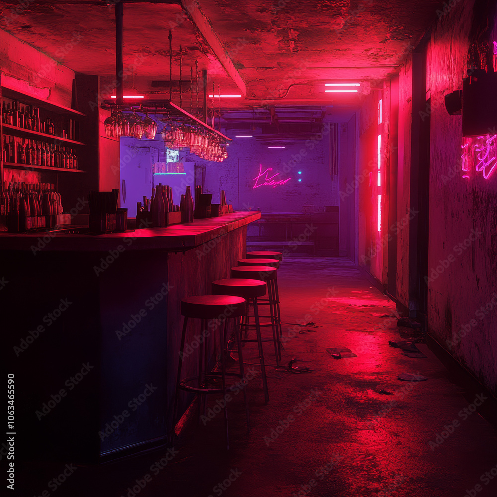 Step into a neon cyberpunk bar where digital decay meets glitchy ...