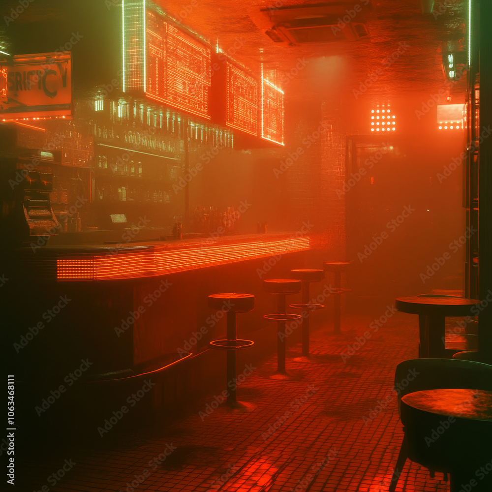 Step into a neon cyberpunk bar where digital decay meets glitchy ...