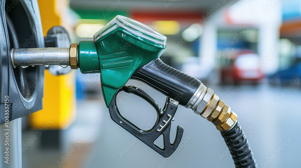 High resolution image of fuel nozzle at gas station, showcasing its ...