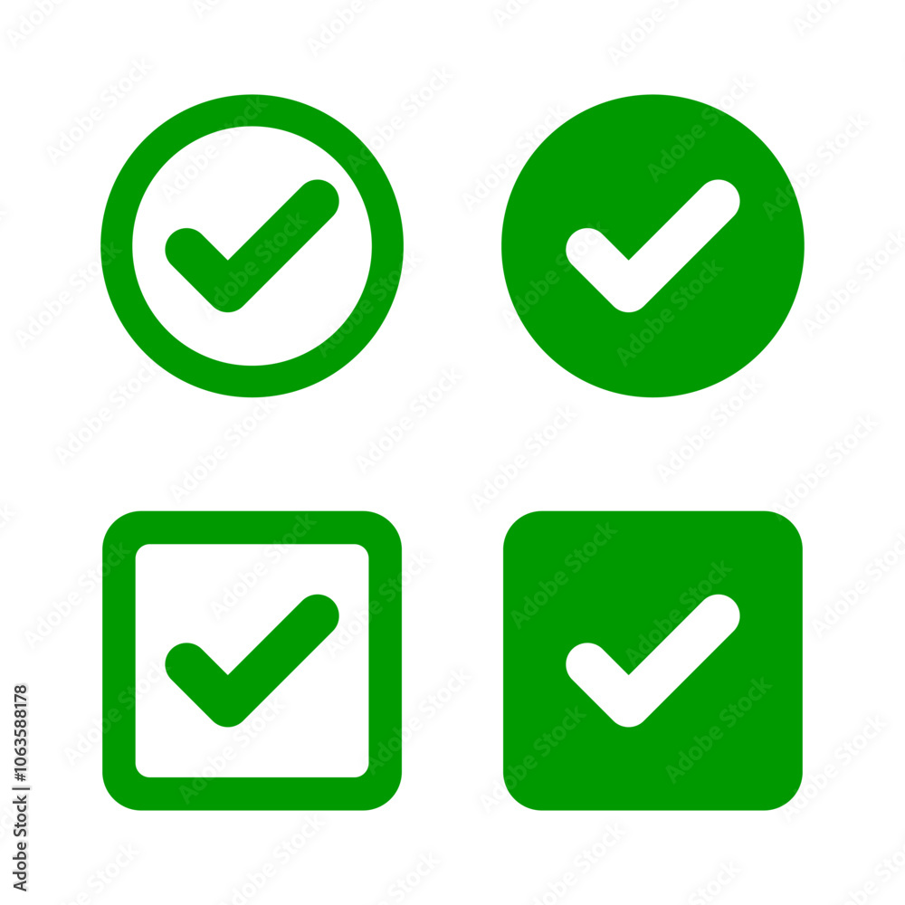 Green Check mark icon vector illustration in two variants. Approved ...