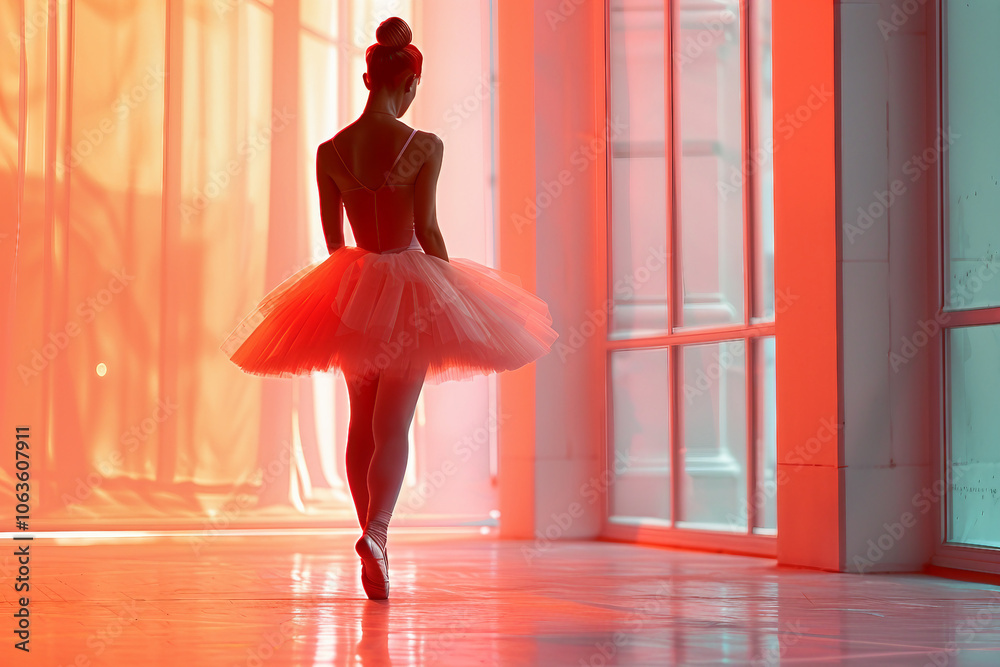 Graceful ballerina dancing elegantly with illuminated background and ...