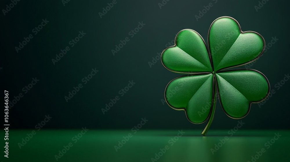 Lucky Charm: Emerald Four-Leaf Clover. A 3D rendered image of a lush ...